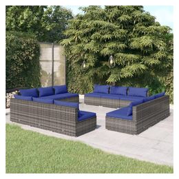 furnicato Garten-Essgruppe 12-tlg. Garten-Lounge-Set mit Kissen Poly Rattan Grau