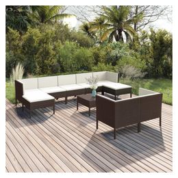 furnicato Garten-Essgruppe 10-tlg. Garten-Lounge-Set mit Auflagen Poly Rattan Braun