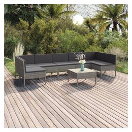 furnicato Garten-Essgruppe 8-tlg. Garten-Lounge-Set mit Auflagen Poly Rattan Grau