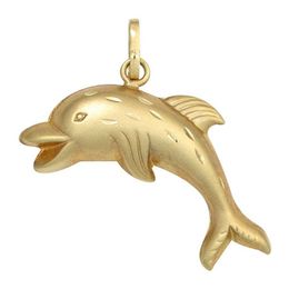 Schmuck Krone Kettenanhänger Anhänger Delfin Delphin Delphinchen aus 333 Gold Gelbgold teilmatt Goldanhänger