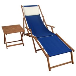 ERST-HOLZ Gartenliege Sonnenliege blau Fußteil Kissen Tisch Gartenliege Liegestuhl Deckchair