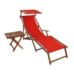 ERST-HOLZ Gartenliege Sonnenliege rot Liegestuhl Fußteil Sonnendach Gartenliege Strandstuhl