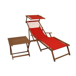 ERST-HOLZ Gartenliege Liegestuhl rot Fußteil Sonnendach Kissen Tisch Gartenliege Sonnenliege