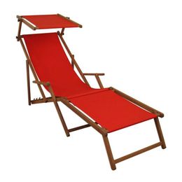ERST-HOLZ Gartenliege Sonnenliege rot Liegestuhl Fußteil Sonnendach Gartenliege Deckchair