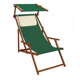 ERST-HOLZ Gartenliege Sonnenliege grün Liegestuhl Kissen Sonnendach Gartenliege Deckchair