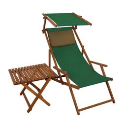 ERST-HOLZ Gartenliege Gartenliege grün Liegestuhl Sonnendach Sonnenliege Tisch Kissen