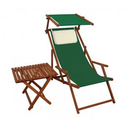 ERST-HOLZ Gartenliege Gartenliege grün Liegestuhl Sonnendach Tisch Kissen Strandstuhl