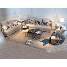 JVmoebel Wohnzimmer-Set, Metall Couch Polster Sitz Garnitur Sofa 3+1 Stoff Design Garnituren