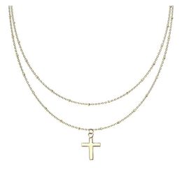 BUNGSA Goldkette Kette Doppelkette Kreuz gold aus Edelstahl Damen (1-tlg)