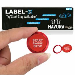 MAVURA Aufkleber LABEL-X Start Stop Ring mit Druckknopf Knopf in Rot selbstklebend