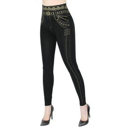 dy_mode Highwaist Leggings Damen Leggings Schwarz mit Goldfarben Glanz Muster Hochbund Hose elastischem Hochbund