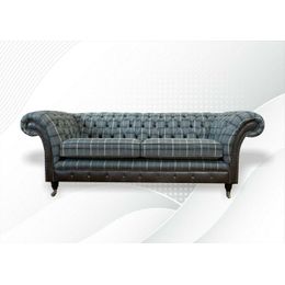 JVmoebel Chesterfield-Sofa Luxus karrierte graue Chesterfield Couch luxus 3-er Sofa Modern Neu