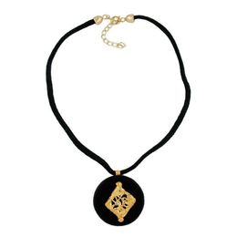 unbespielt Collier Collier Kette Scheibe samt-schwarz an Samtband 45 cm inkl. Schmuckbox