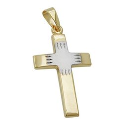 Schmuck Krone Kettenanhänger Anhänger Kreuz aus 375 Gold bicolor teil-rhodiniert 21x14mm Halsschmuck Unisex