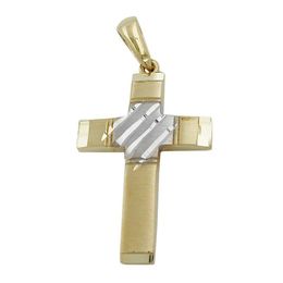 Schmuck Krone Kettenanhänger Anhänger Kreuz 20x14mm 375 Gelbgold bicolor diamantiert mattiert Goldanhänger