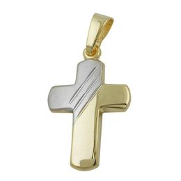 Schmuck Krone Kettenanhänger Anhänger Kreuz 375 Gold Gelbgold 16x12mm teil-rhodiniert diamantiert Damen