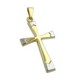 Schmuck Krone Kettenanhänger Anhänger Kreuz Kreuzanhänger aus 9Kt. 375 Gold bicolor Halsschmuck Unisex