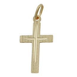 Schmuck Krone Kettenanhänger Anhänger Kreuz 23x13mm aus 375 Gold Gelbgold diamantiert glänzend Goldanhänger