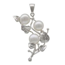 Schmuck Krone Kettenanhänger Anhänger Ästchen aus 3 Perlen Süßwasser Zuchtperlen 925 Silber Damen