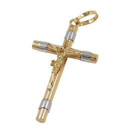 Schmuck Krone Kettenanhänger Kreuz mit Jesus Anhänger Goldanhänger Goldkreuz aus 333 Gold gelb weiß bicolor