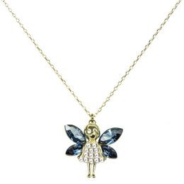 LUISIA® Kette mit Anhänger Filigrane Goldene Damen Halskette mit Elfen-Anhänger Blau