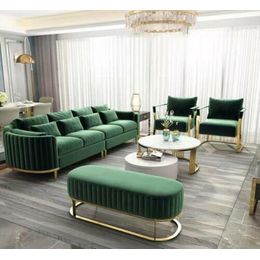 JVmoebel Wohnzimmer-Set, Luxus Couch Grün Set Polster Garnitur Textil Samt Stoff Sofa 3+1+1
