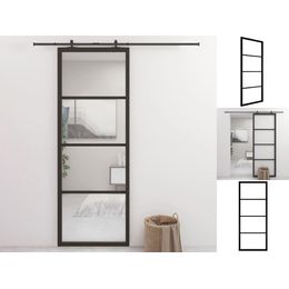 vidaXL Zimmertür Schiebetür Aluminium und ESG-Glas 76x205 cm Schwarz