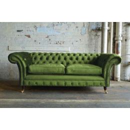 JVmoebel 3-Sitzer Grüne Samt Chesterfield Couch Textil Polster Sitz Garnitur Sofa Stoff