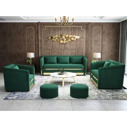 JVmoebel Wohnzimmer-Set, Design Samt Sofa Couch Gruppe Garnitur 3+2+1 Metall 3tlg Set