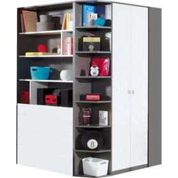 Stylefy Kinderkleiderschrank Lator Graphit Weiß (Kinderschrank