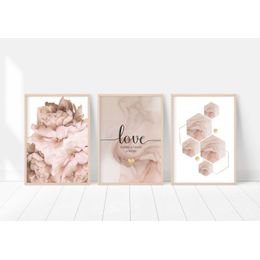 homestyle-accessoires Poster Bilderset LOVE MAKES A HOUSE A HOME 3er SET Prints