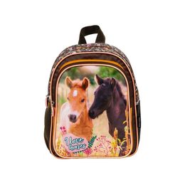 DERFORM Kinderrucksack Pferde Pony Rucksack ca. 28 cm Kindergarten Tasche Pferd braun