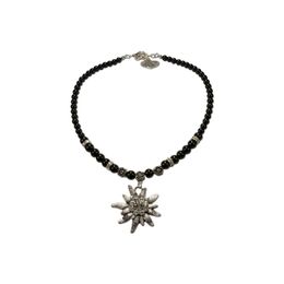 Alpenflüstern Alpenflüstern Collier Perlen-Trachtenkette Fiona mit Strass-Edelweiß groß (schwarz)