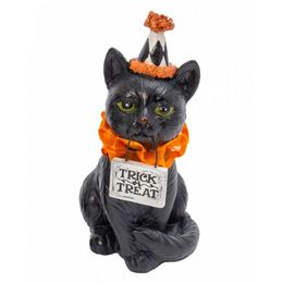 Horror-Shop Dekofigur Halloween Clowns Katze mit Trick or Treat Schild a