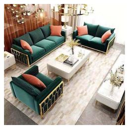 JVmoebel Wohnzimmer-Set, Design Samt Sofa Couch Gruppe Garnitur 3+1+1 Metall Set Neu 3tlg