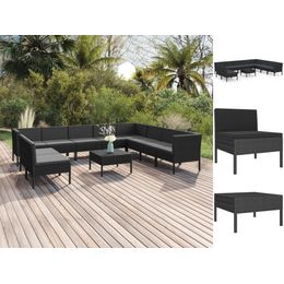 vidaXL Garten-Essgruppe 11-tlg Garten Lounge Set mit Auflagen Polyrattan Schwarz Loungemöbel