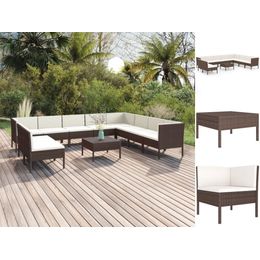 vidaXL Garten-Essgruppe 11-tlg Garten Lounge Set mit Auflagen Polyrattan Braun Loungemöbel