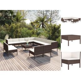 vidaXL Garten-Essgruppe 14-tlg Garten Lounge Set mit Auflagen Polyrattan Braun Loungemöbel