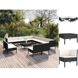 vidaXL Garten-Essgruppe 14-tlg Garten Lounge Set mit Auflagen Polyrattan Schwarz Loungemöbel