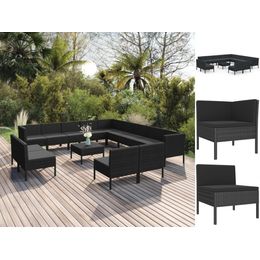 vidaXL Garten-Essgruppe 14-tlg Garten Lounge Set mit Auflagen Polyrattan Schwarz Loungemöbel