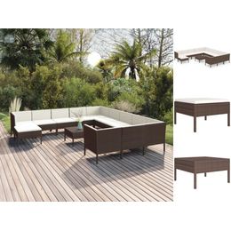 vidaXL Garten-Essgruppe 13-tlg Garten Lounge Set mit Auflagen Polyrattan Braun Loungemöbel