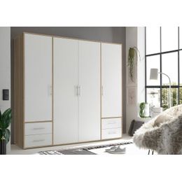 möbelando möbelando Kleiderschrank Valencia (BxHxT: 206x195x60 cm) in Sonoma Eiche / Weiß mit 4 Schubladen und 4 Türen