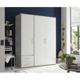 möbelando möbelando Kleiderschrank Valencia (BxHxT: 155x195x60 cm) in Beton Optik / Weiß mit 2 Schubladen und 3 Türen