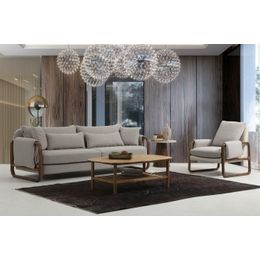 JVmoebel Wohnzimmer-Set Sofagarnitur 3+1 Sitzer Sessel Dreisitzer Modern Stoff Grau Set Design