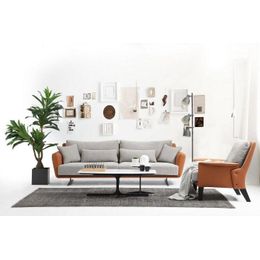 JVmoebel Wohnzimmer-Set Sofagarnitur 21 Sitzer Wohnzimmer Sofa Orange Stoff Sessel Zweisitzer