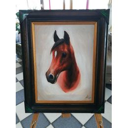 JVmoebel Ölbild Ölbild Gemälde Bilder Bild Handgemalt Öl mit Rahmen Pferd SOFORT