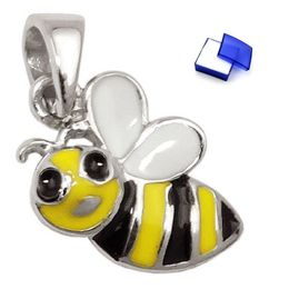 unbespielt Kettenanhänger Kinder Anhänger Biene gelb-schwarz-weiß emailliert 925 Silber 9 x 11 mm inkl. kleiner Schmuckbox