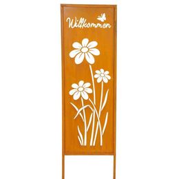 Levandeo® Gartenstecker Gartenstecker Willkommen H83cm Stele Rost Rostdeko Braun Garten-Deko