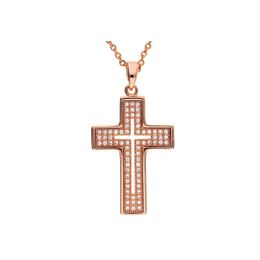 LÖB Kette mit Anhänger Damen Halskette Kreuz Anhänger Glitzer Zirkonia Steine Roségold Weiß (Kette Kreuzkette Strass Anhänger Rotgold)