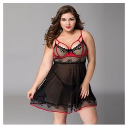 JSY Babydollkleid Plus Size Spitzen Babydoll mit Tanga (Packung